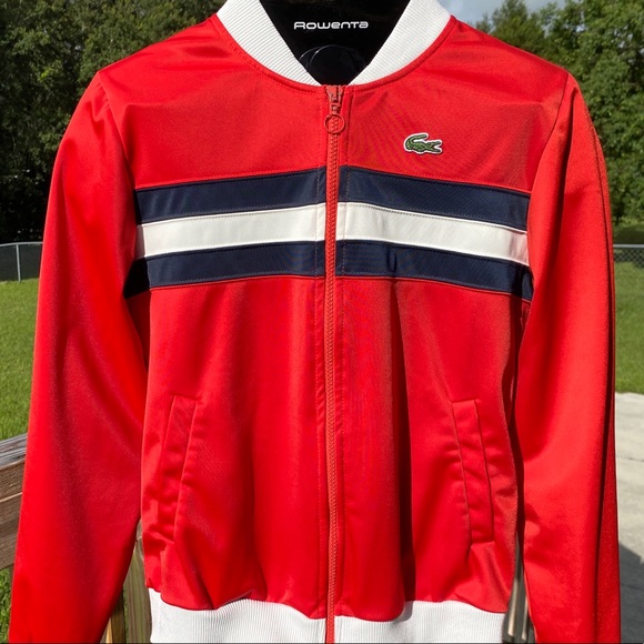Lacoste | Jackets & Coats | Lacoste Vintage Varsity Jacket Red White ...